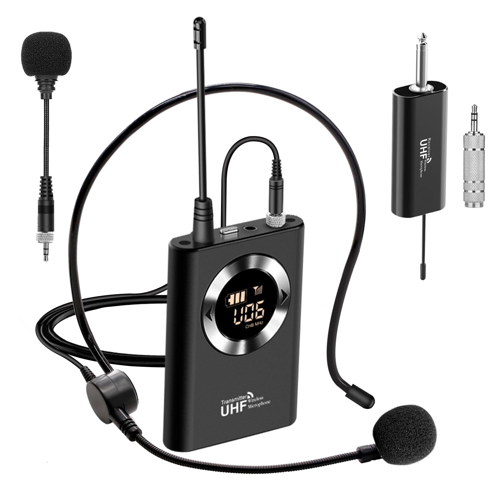 Wireless Microphone Headset, Head Mic Speaker System, UHF Professional ...