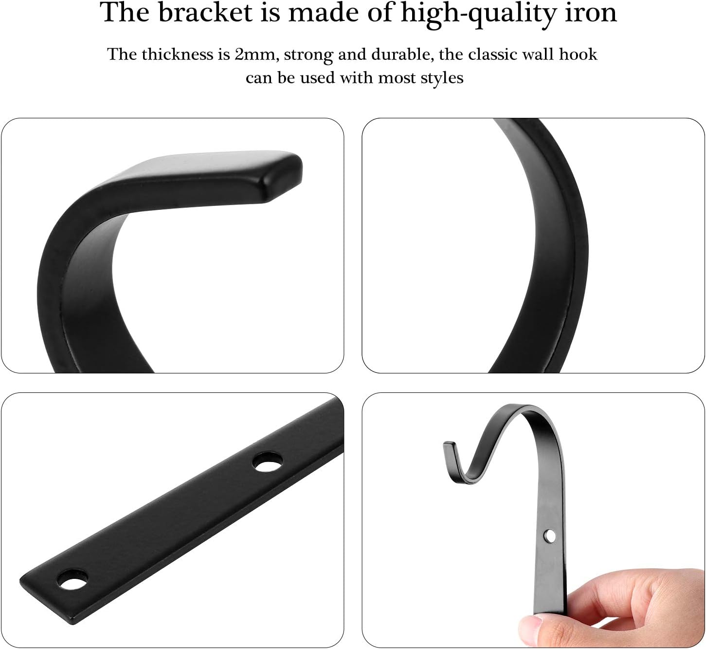 4 Pack Hanging Basket Brackets, Wall Hooks Bracket, Black Metal Heavy ...