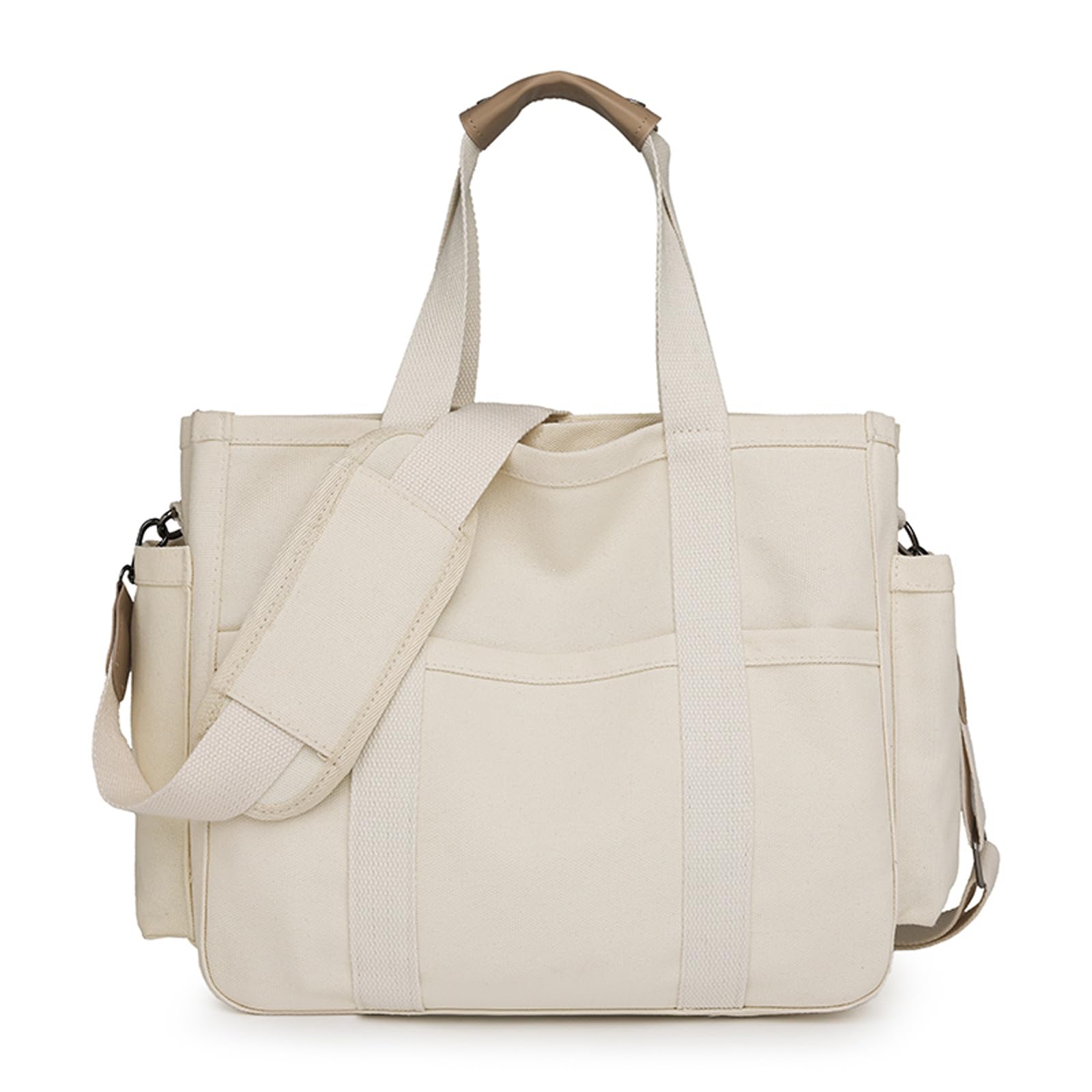 Eagerrich Canvas Crossbody Tote Bag with Multi Pockets for Women Work ...