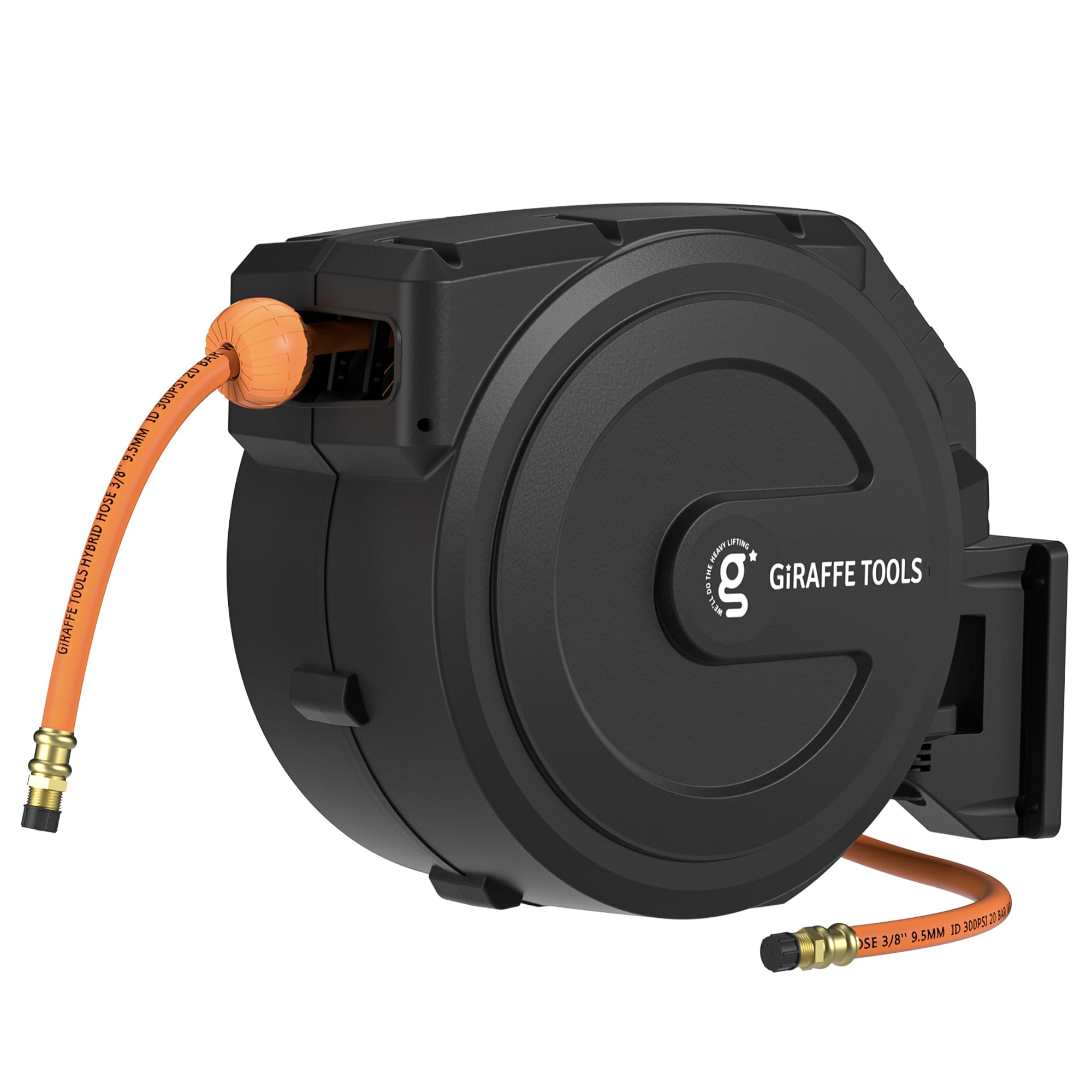 Giraffe Tools Retractable Air Hose Reel Enclosed with 3/8 in. x 50 ft Hybrid Hose, Lightweight ...