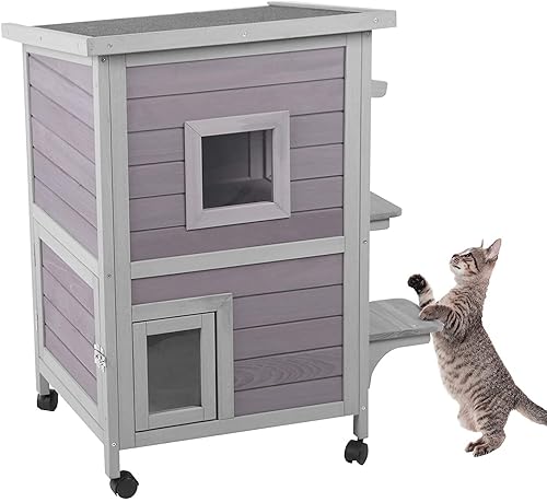 Aivituvin Outdoor Feral Cat House 2-Story Cat Cottage Kitten Shelter ...