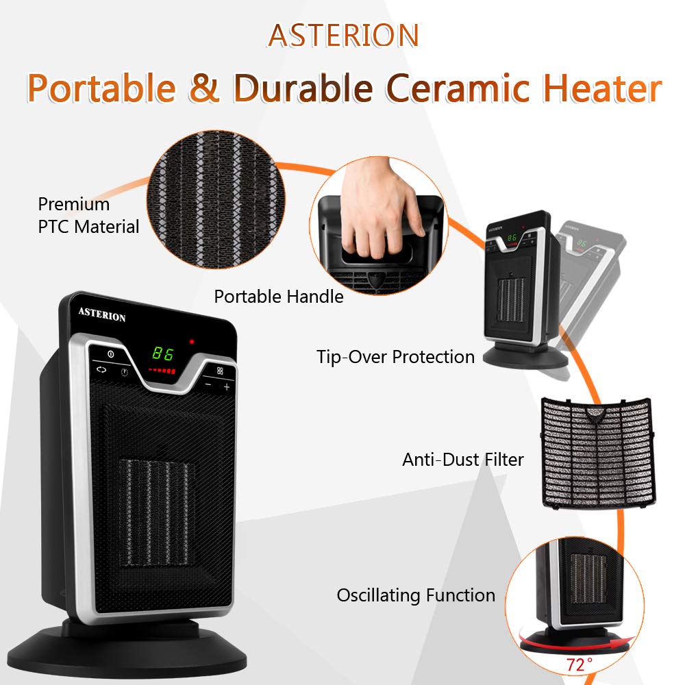 Home Ceramic Space Heater ASTERION 1500W Portable Oscillating Space ...