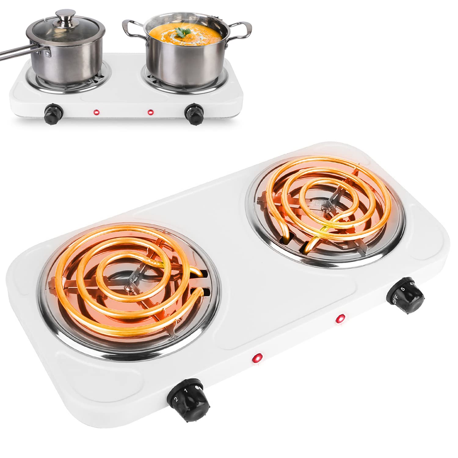 Hot Plate, 2000W Portable Electric Double Coil Burner with Dual Control ...