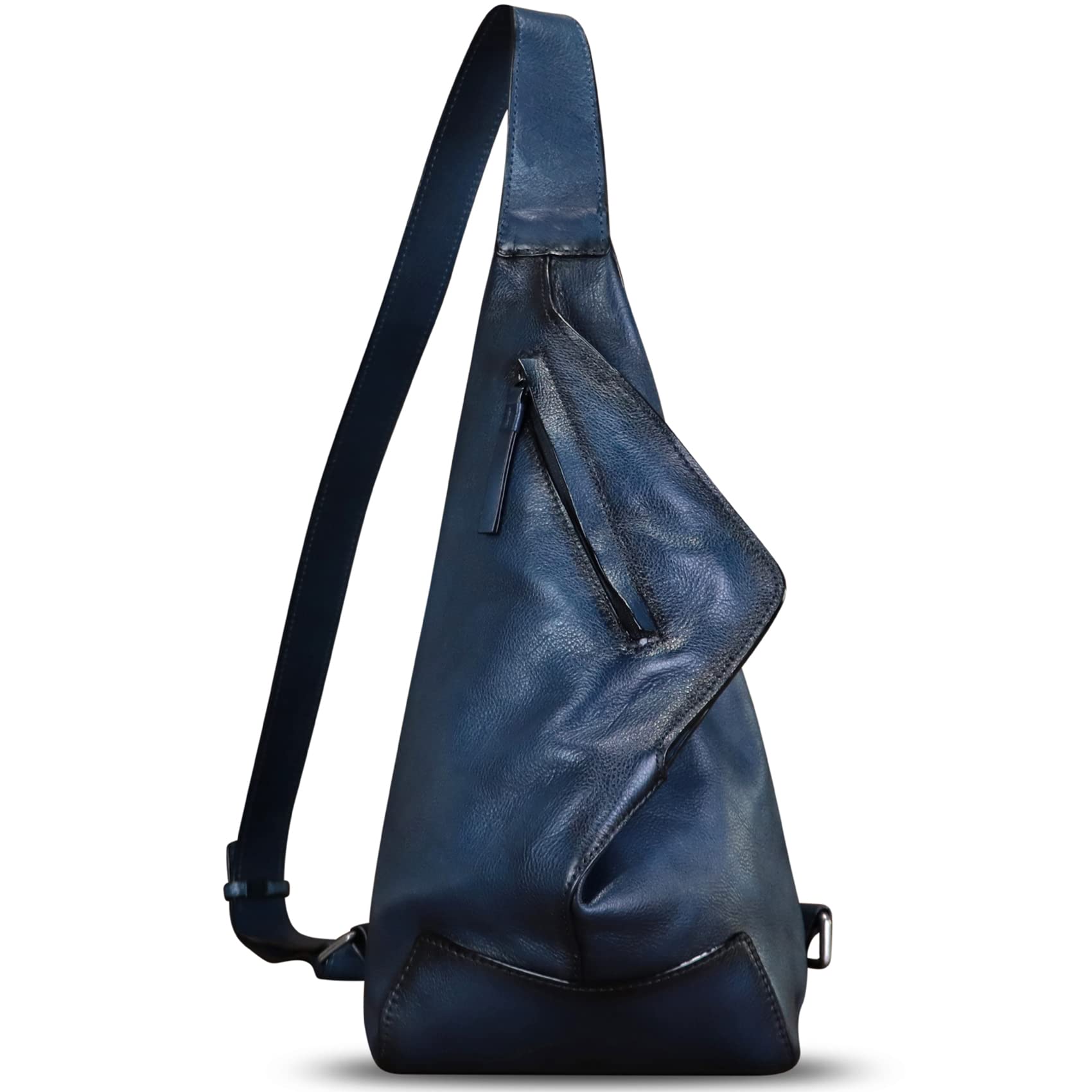 FEIGITOR Genuine Leather Sling Bag Retro Crossbody Backpack Handmade ...