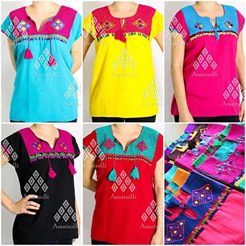 LOTE de 6 Blusas Artesanales Mexicanas de Manta Bordada modelo Estambre ...