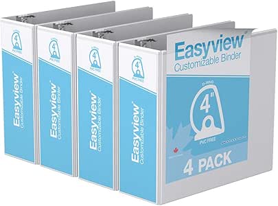 Easyview® Premium, Angle D Ring, Customizable, View Binder, 4 Pack ...