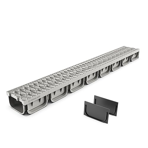 Vodaland - 4 Inch Trench Drain System with Grate - Ivory Color - Easy 2 ...