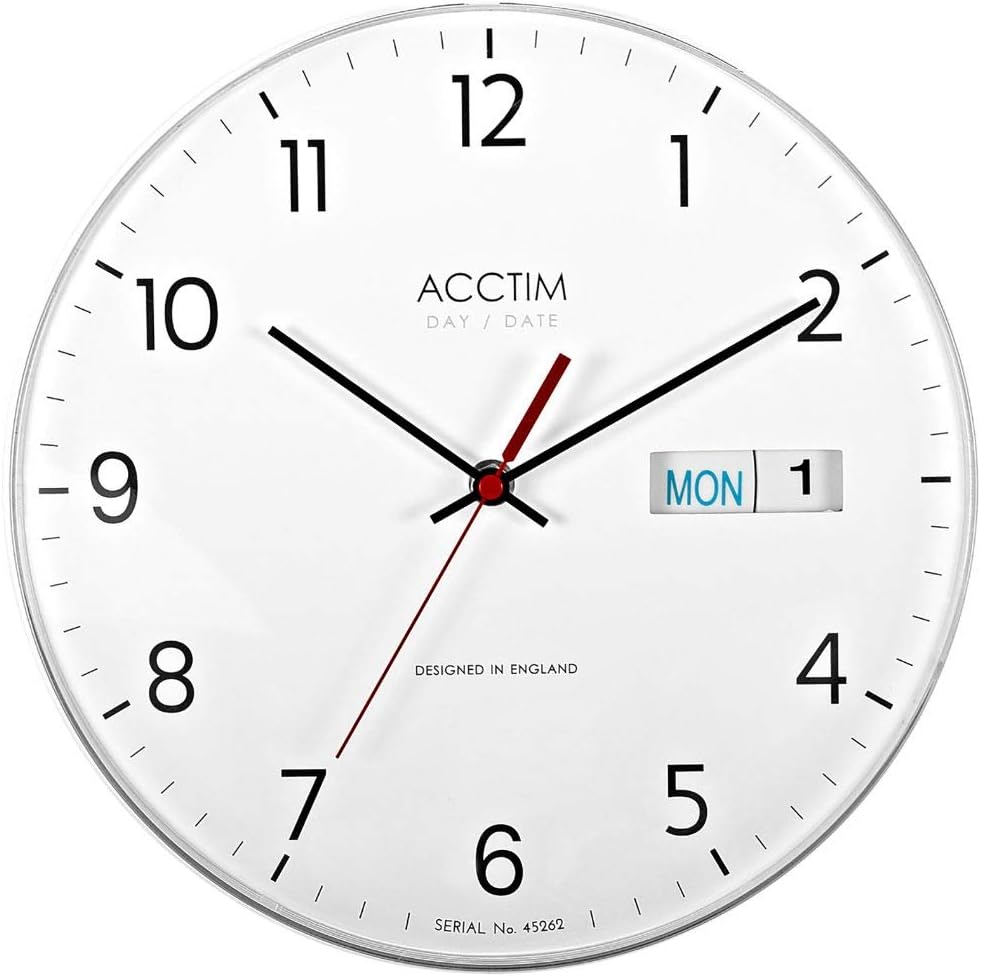 Acctim Datetime Day And Date Wall Clock White 4 7 X 28 1 X 28 1 Cm 