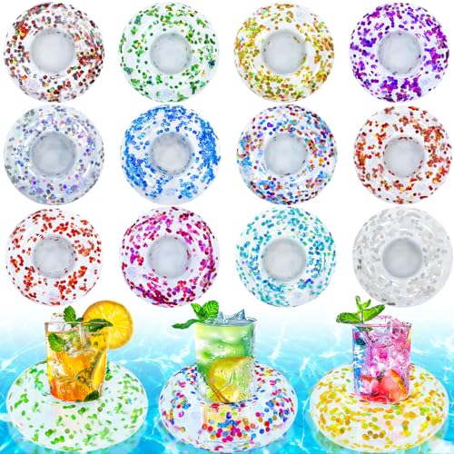AMENON 12 Pack Inflatable Drink Holder,Glitter Confetti Float ...