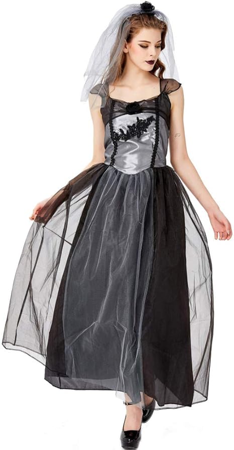 Halloween Cosplay Devil Vampire Bride Costume Womens With Veil Black ...