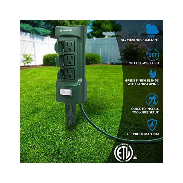 Outdoor Power Stake, Kasonic 6-Outlet Double Sided with Weatherproof ...