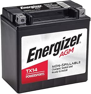 Energizer TX14 Black ETX14 AGM Motorcycle and Atv 12V Battery, 200 Cold ...