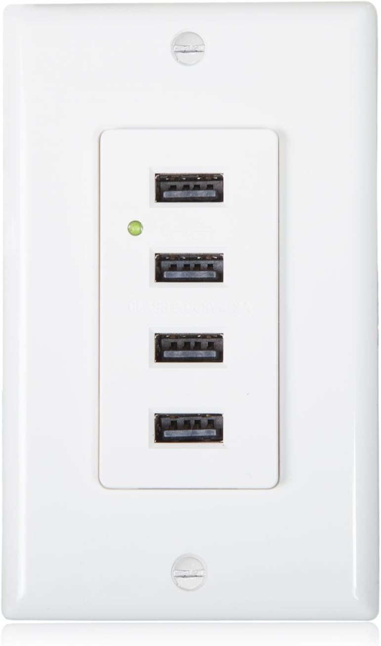 Maxxima 4.2A High Speed 4 USB Wall Outlet, Horizontal Charger Ports ...