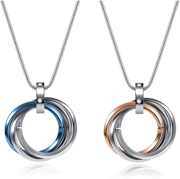 Jovivi 2PCS Collier Couple Pendentif Zircon Anneau Bague Entrelacé en ...