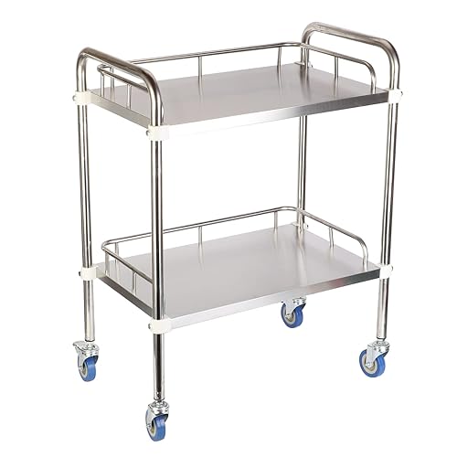 Baoz 2 Layers Lab Serving Cart Stainless Steel Utility Rolling Carts ...