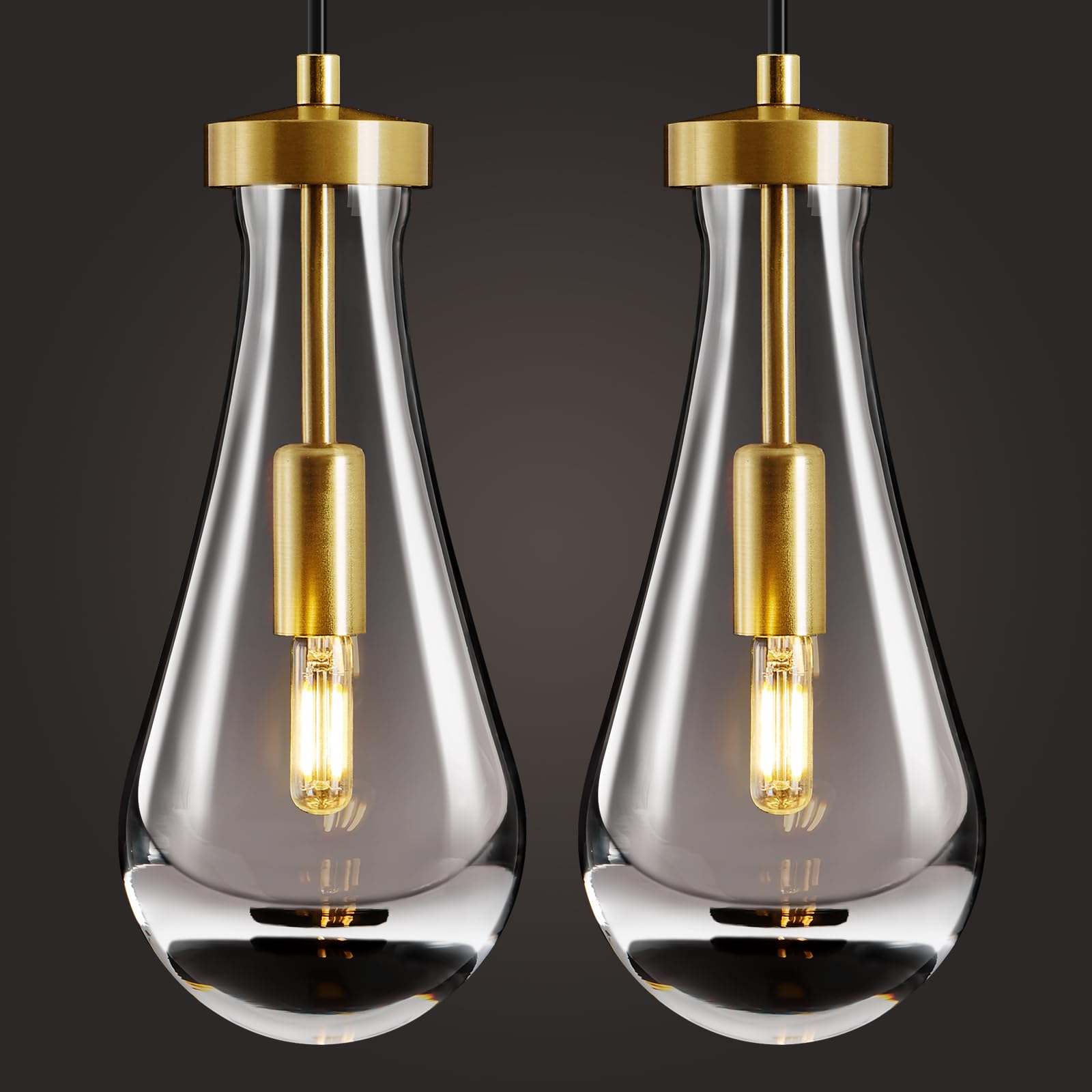Feasey 2 Pcs Raindrop Chandeliers,Gold Pendant Light with Teardrops ...