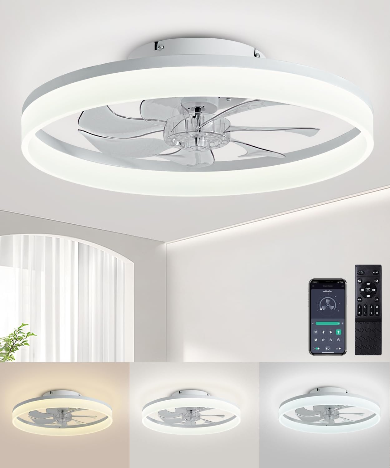 Ceiling Fans with Lights and Remote,20" Fandelier Ceiling Fan Flush ...