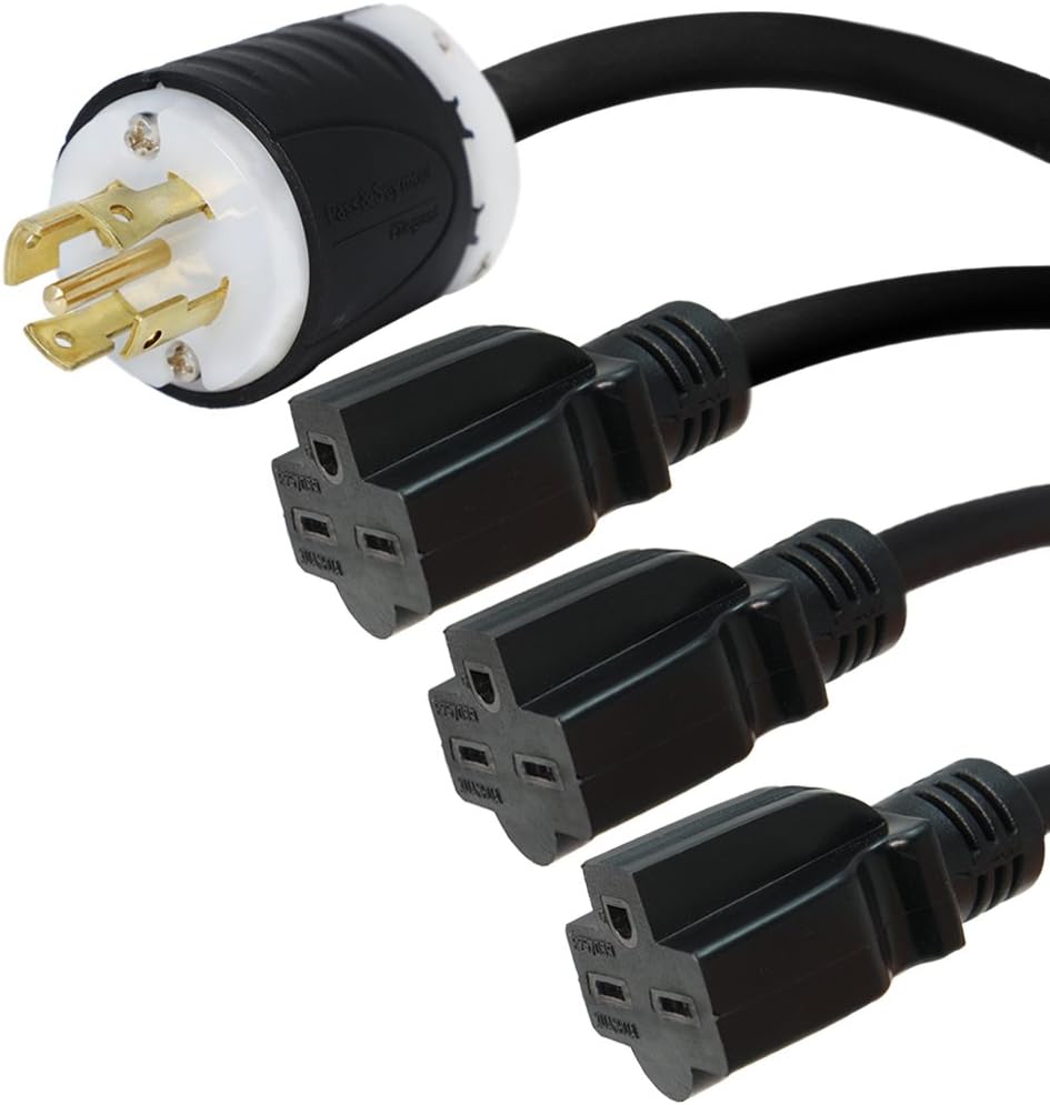 Amazon.com: NEMA L21-30P to 3X 5-20R 3-Way Splitter Cord - 10 Foot, 20A ...