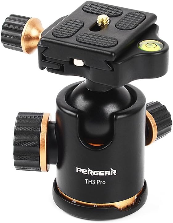 Pergear TH3 Pro DSLR Camera Tripod Ball Head, 8KG/17.6lbs Loading Capacity, 360 Degree Swivel ...