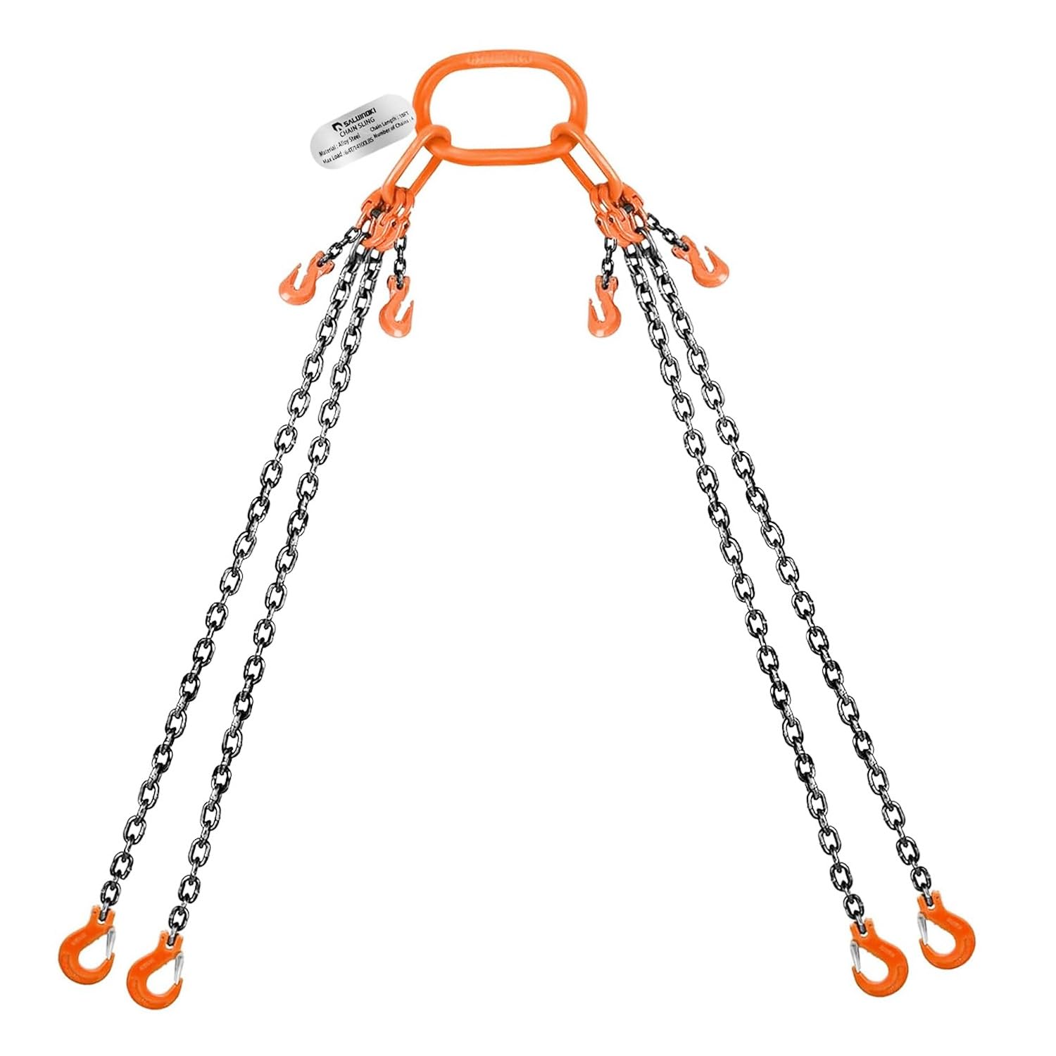 SALUINOKI 4 Chain Lifting Sling with Hooks 10Ft x5/16 inch 14000lbs 6.4 ...