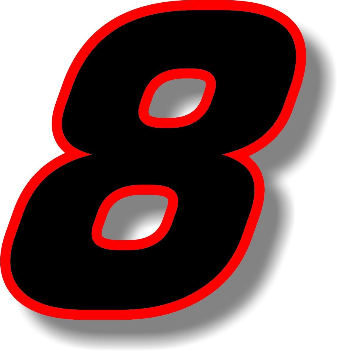 Vinyl sticker/decal Black (Red outline), square font, race number 8 ...