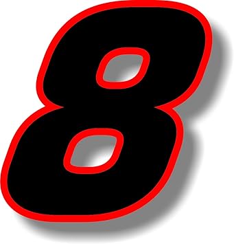 Vinyl sticker/decal Black (Red outline), square font, race number 8 ...