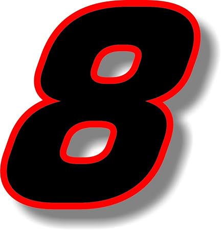 Vinyl sticker/decal Black (Red outline), square font, race number 8 ...