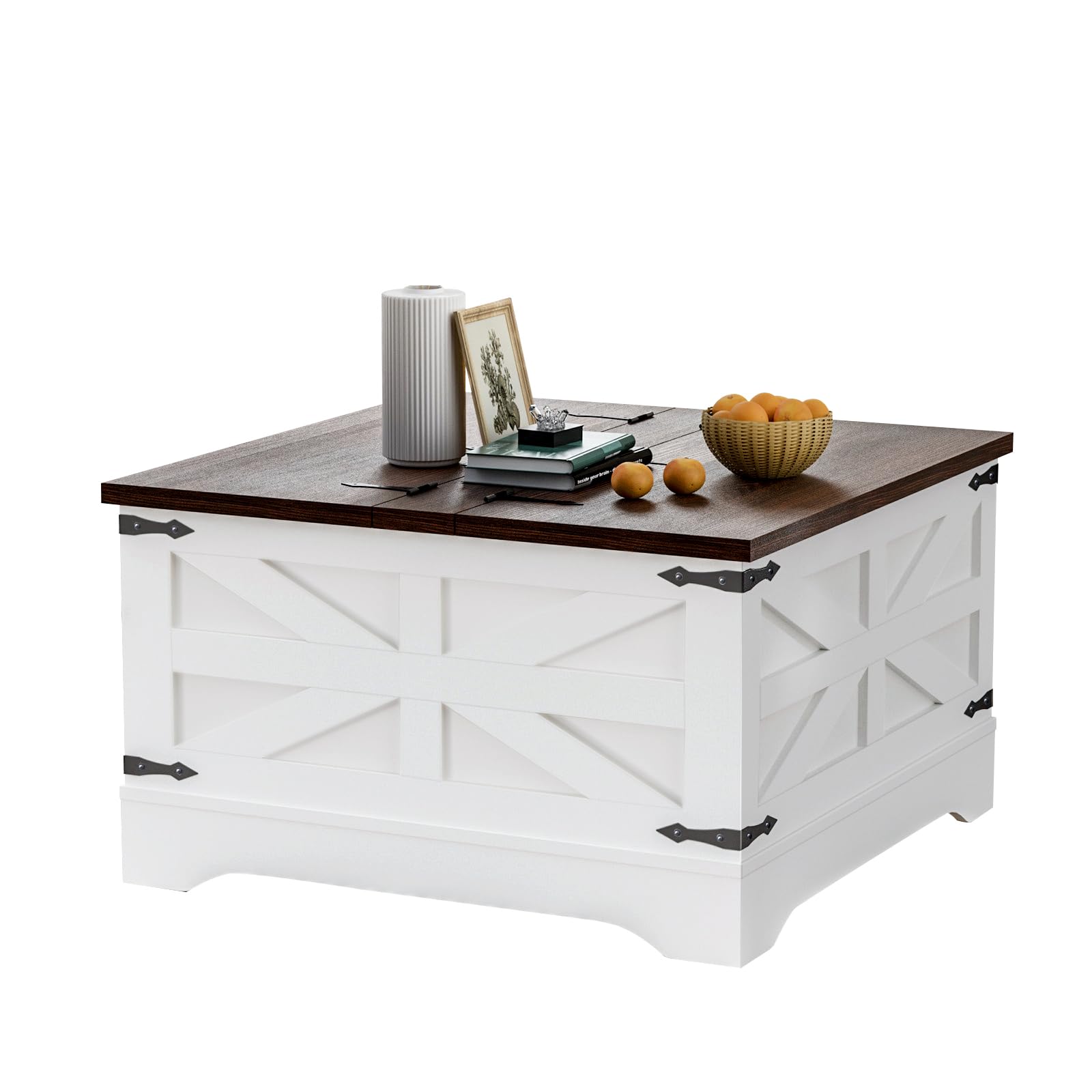 HERVIGOUR Square Coffee Table with Hidden Storage, Flip-Top Hinged Lift ...