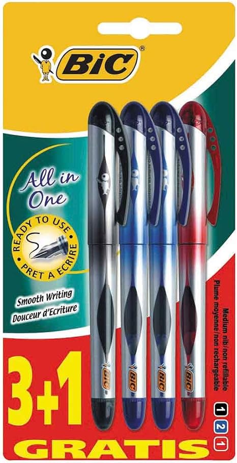 BiC All-in-One Disposable Fountain Pen - Assorted (Pack of 4): Amazon ...