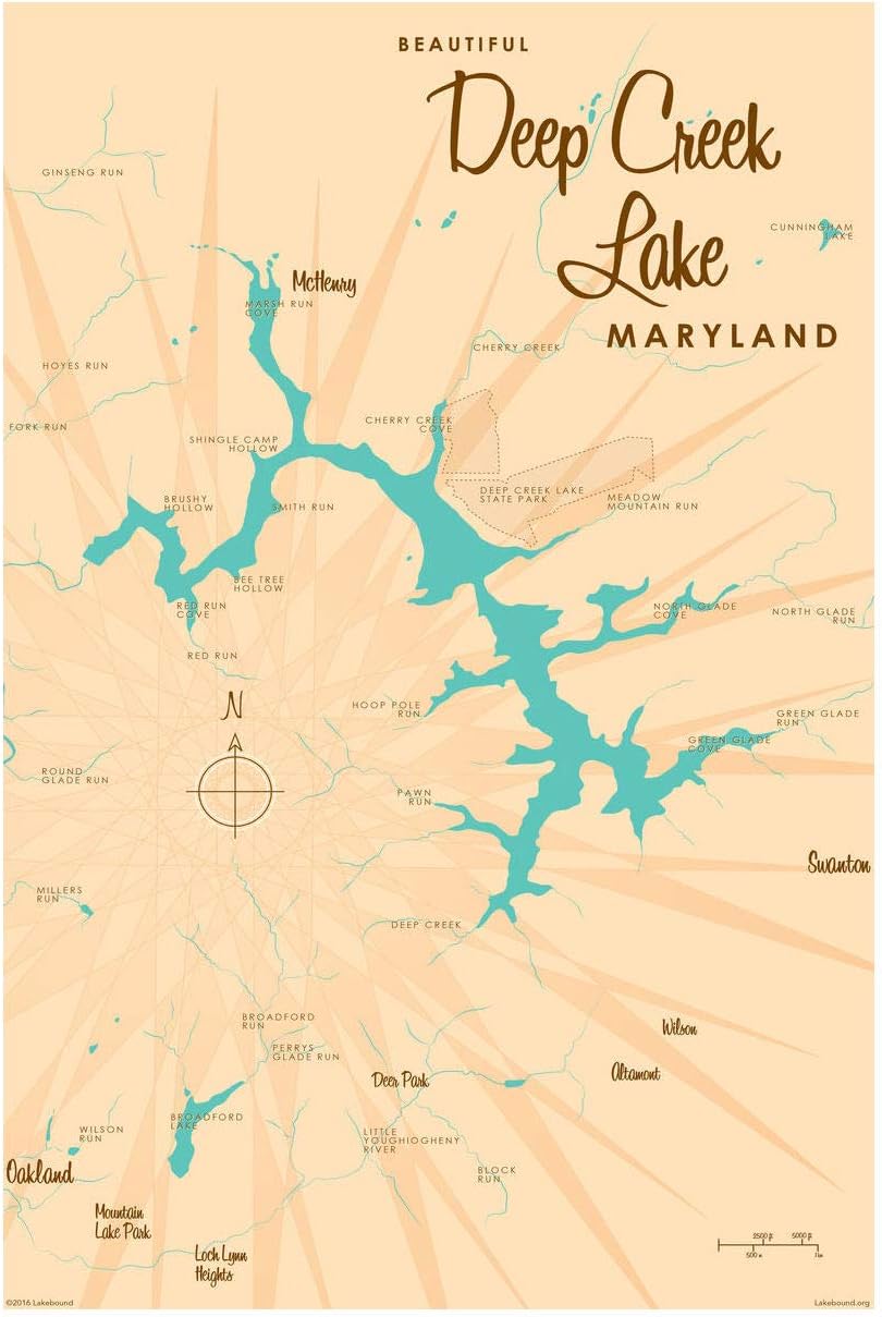 Amazon.com: Deep Creek Lake Maryland Map Giclee Art Print Poster by ...