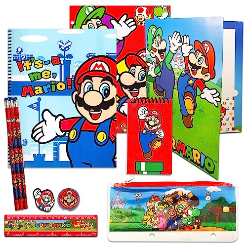 Super Mario School Supplies Set - Bundle With Mario Folders, Notebook ...