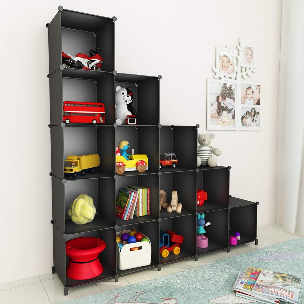 SIMPDIY Portable Storage Organizer Plastic Cubes Sturdy Bookshelf 16 ...