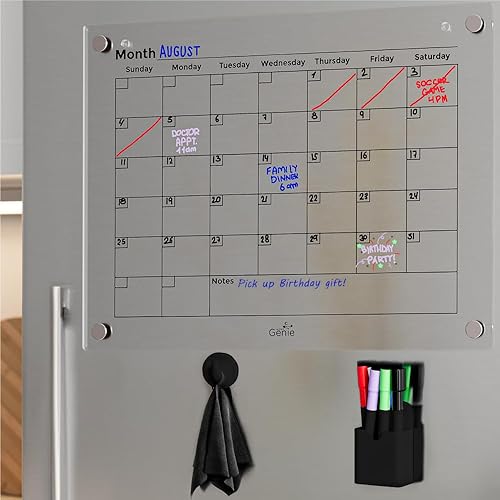 Home Genie Acrylic Magnetic Clear Calendar for Fridge, 16"x12" Dry ...