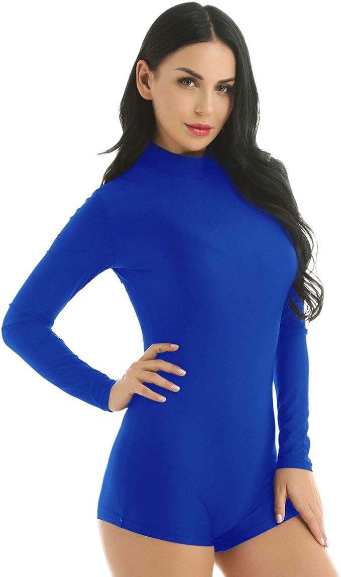 Freebily Damen Body Langarm Mock Neck Sportbody Ballettbody Bodysuit ...