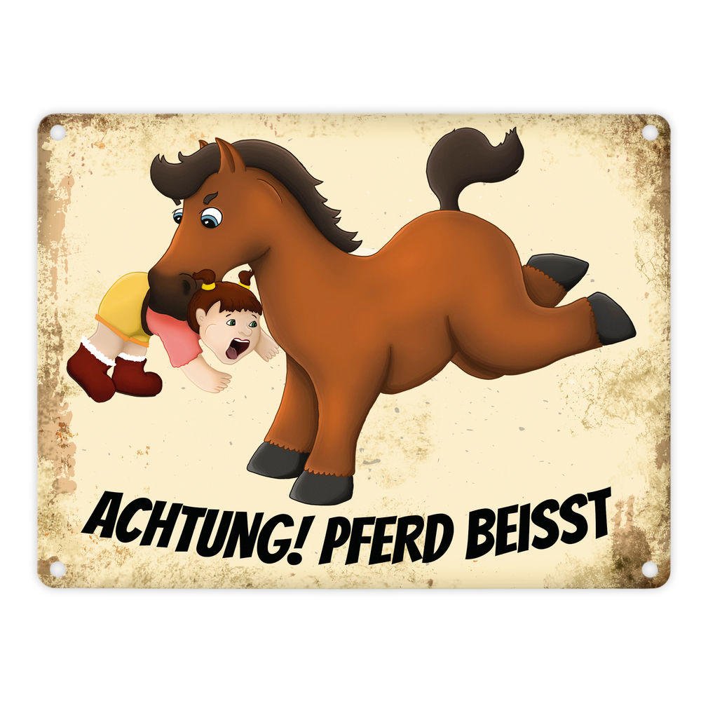 trendaffe - Metallschild mit Pferde Motiv und Spruch: Achtung! Pferd ...