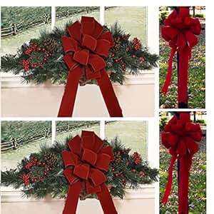 Amazon.com: Set of 2 Pine Christmas Window Swags wtih 2 Red Velvet Bows ...