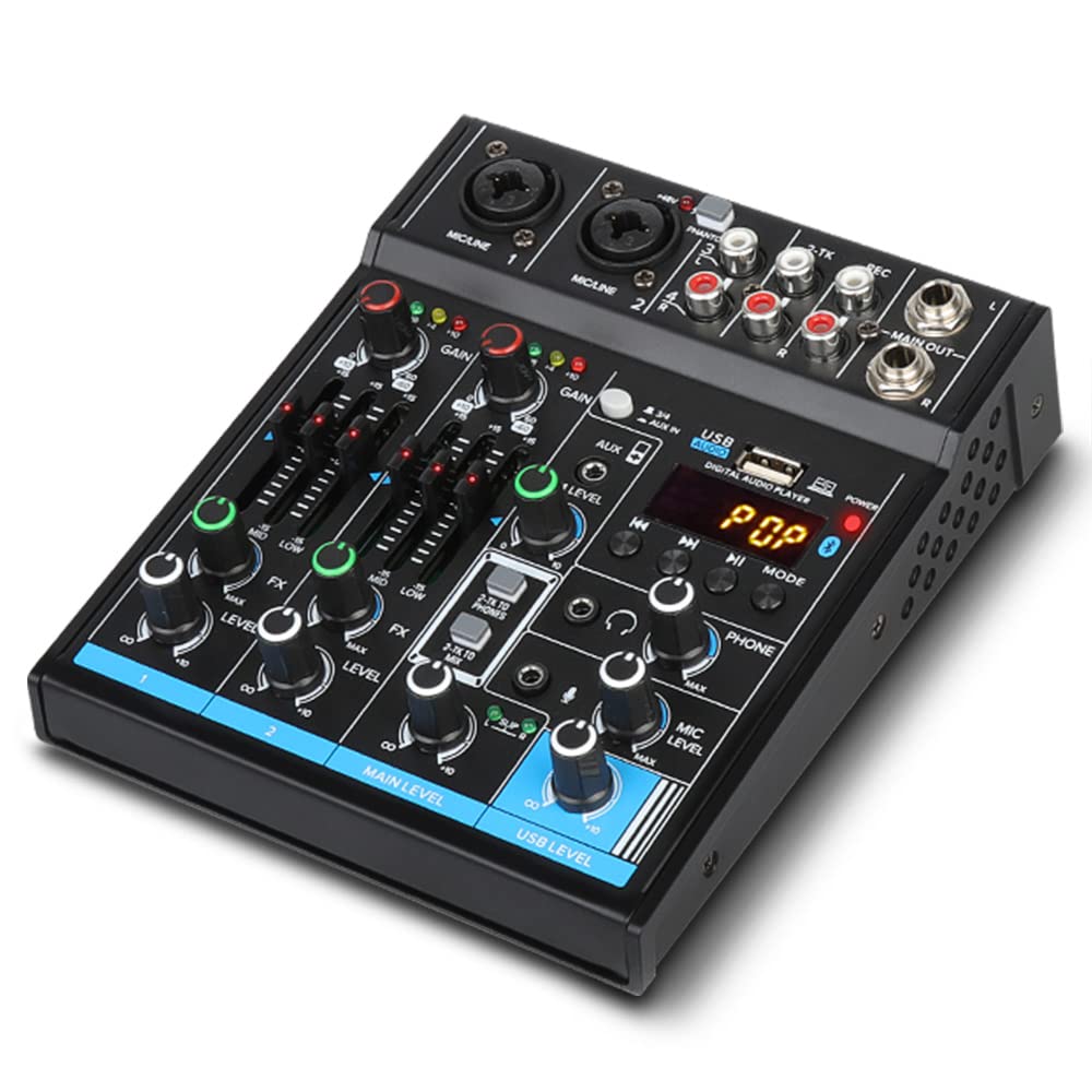 Depusheng M4 Portable Mini Mixer 4-Channel Audio Mixer DJ Console with ...
