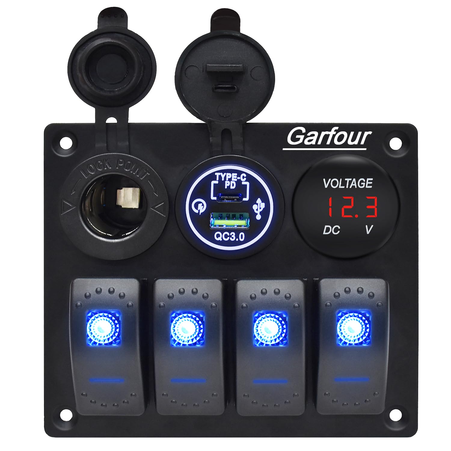 Garfour Marine Waterproof Boat Switch Panel Aluminium Panel with 12V ...