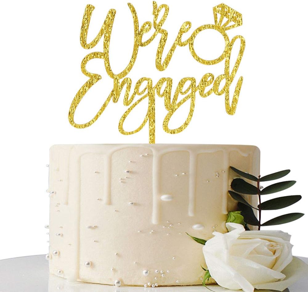 MaiCaiffe Gold Glitter Were Engaged Cake Topper - Engagement Cake ...