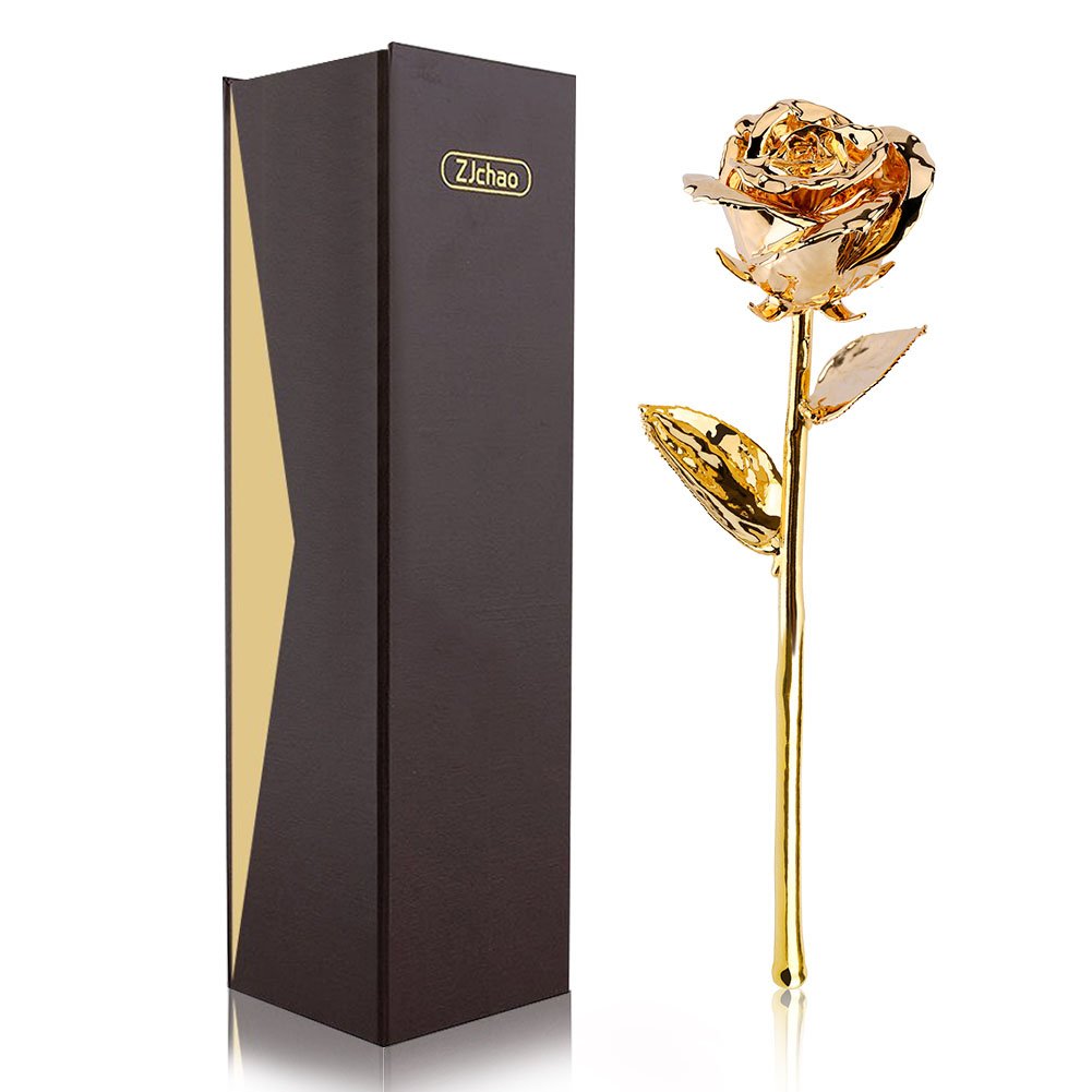 24K Gold Plated Real Rose Flower 11 Inches Long Stem Everlasting Dipped ...