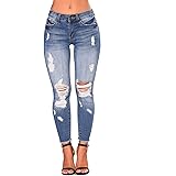 KUNMI Women High Waist Skinny Stretch Ripped Jeans Destroyed Denim Pants Plus Size at Amazon ...