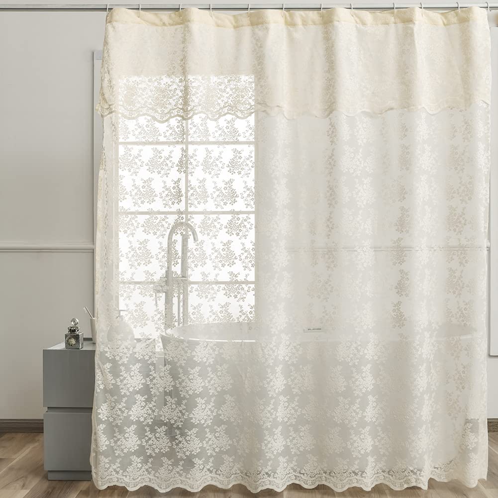 YJ YANJUN Ivory Lace Shower Curtain - Shabby Chic Flower Shower Curtain ...