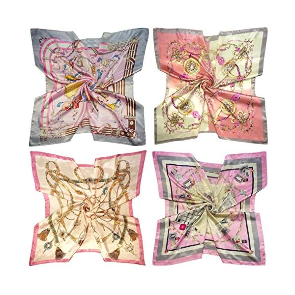 4 Pc Set Large 35 × 35 inches Satin Square Scarves Neck Hair Head Scarf ...