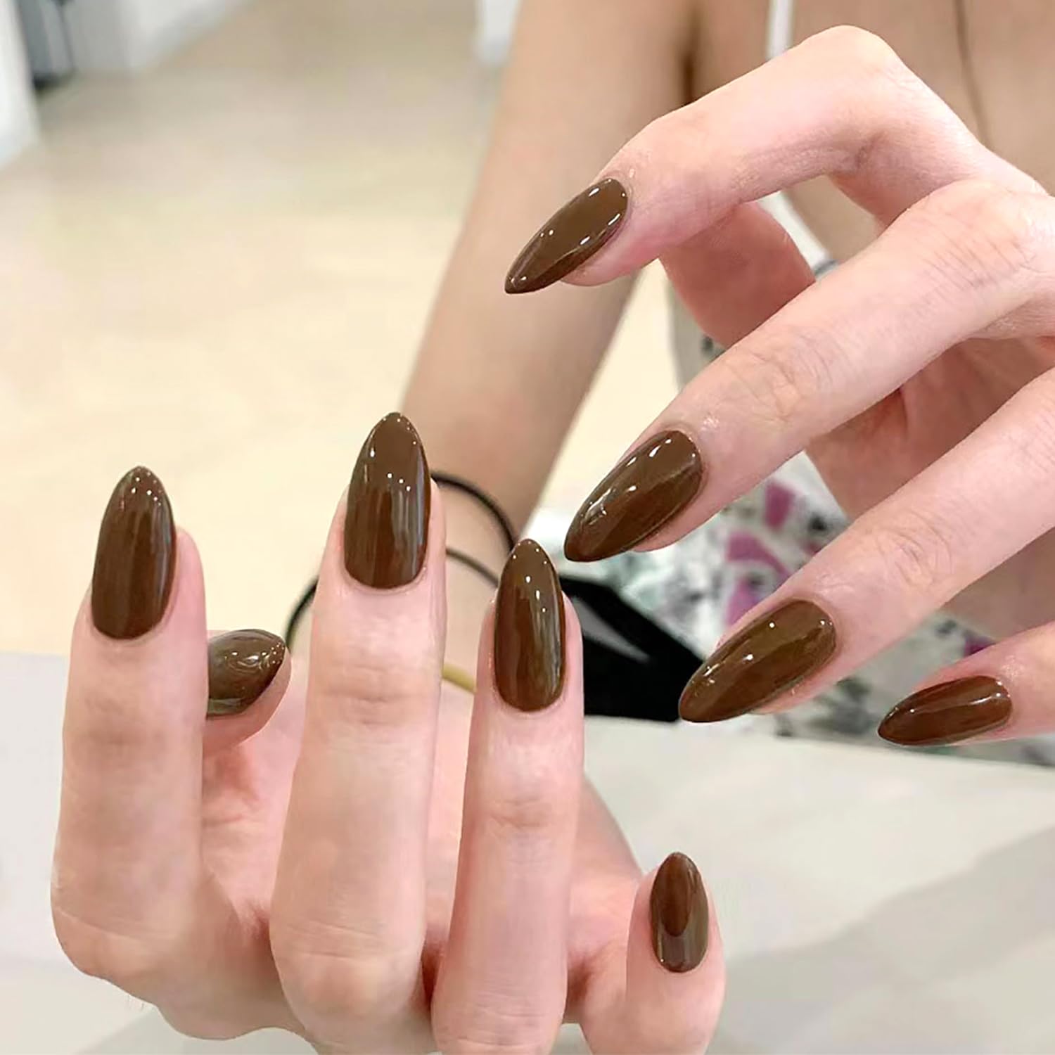 Press on Nails Red Short Square Fake Nails with Glitter Design Full ...