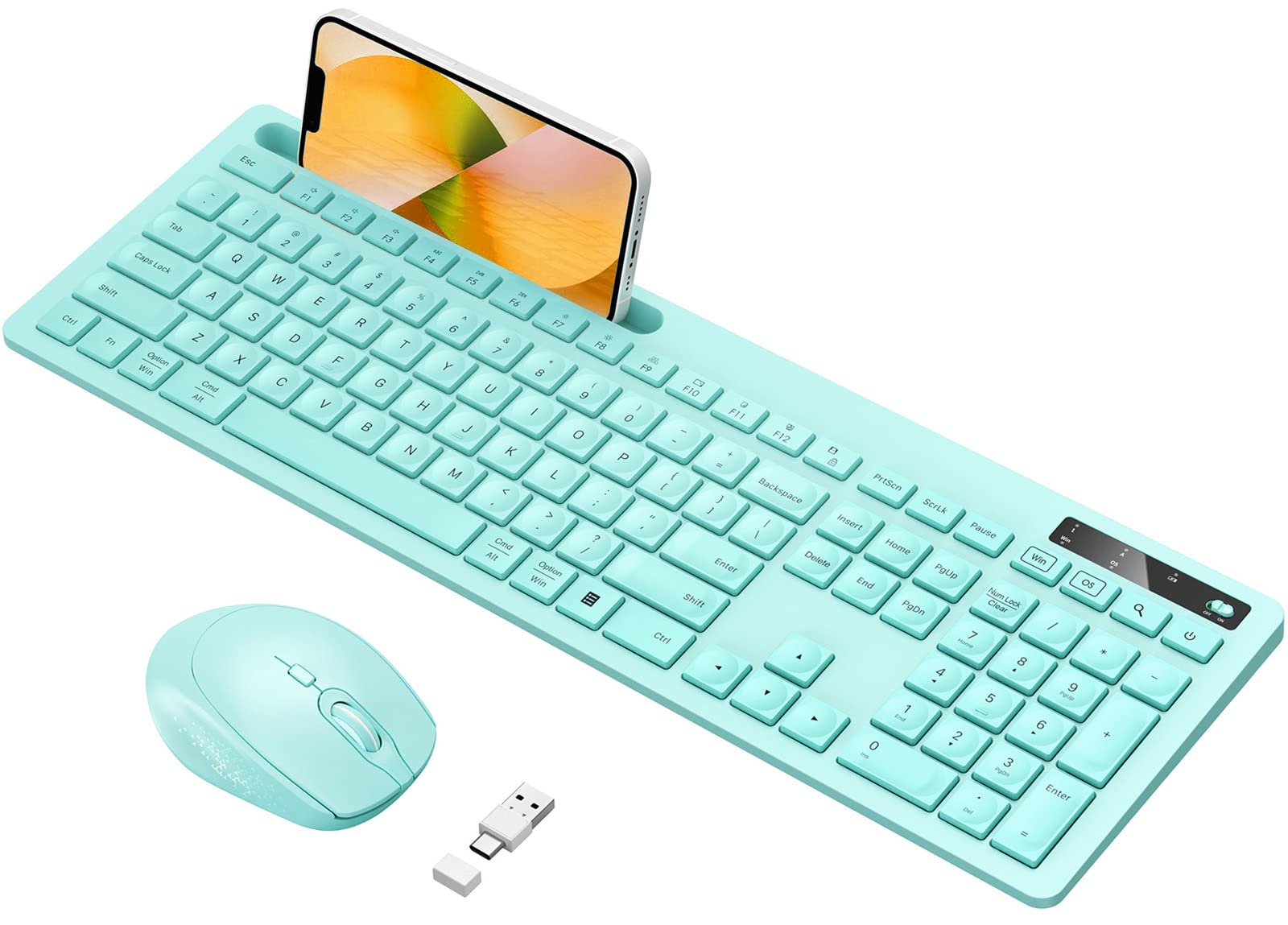 Mua Teal Wireless Keyboard with Phone Holder USB A & Type C Receiver ...