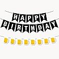 Amazon.com: BIEUFBJI Beer Birthday Banner Beer Mug Pennant Banner Black ...