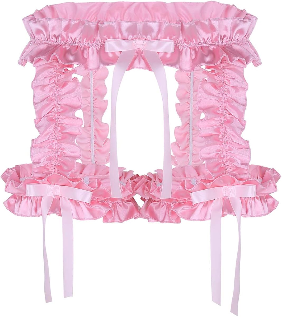 CHICTRY Men's Garter Frilly Satin Suspender Trunk Belts Sissy Panties ...