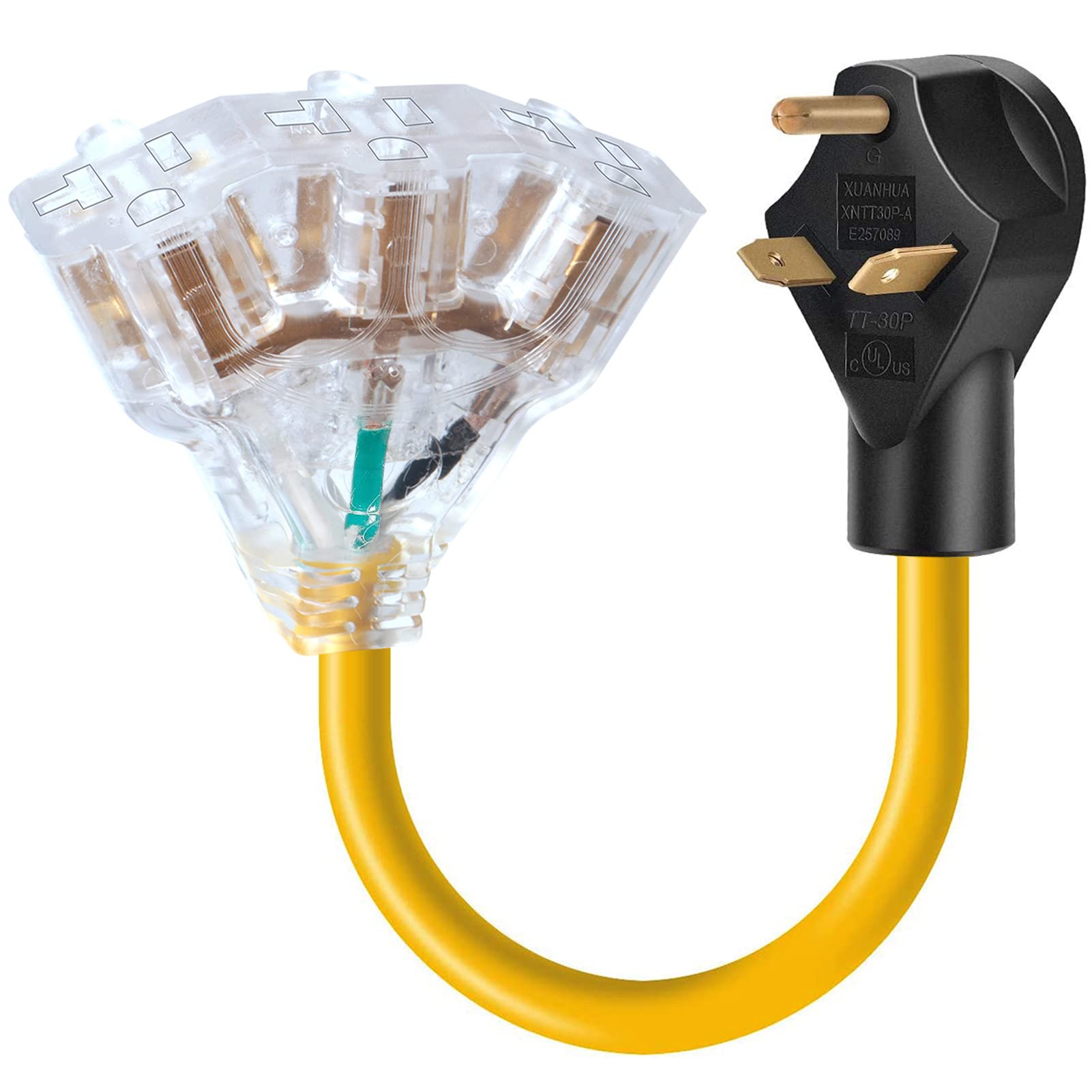 30 Amp to 110V 20 Amp RV Distribution Adapter,30 A to 15 A RV Adapter ...