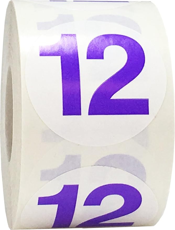 Amazon.com : Purple Number 12 Circle Stickers, 1.5 Inches Round, 500 ...