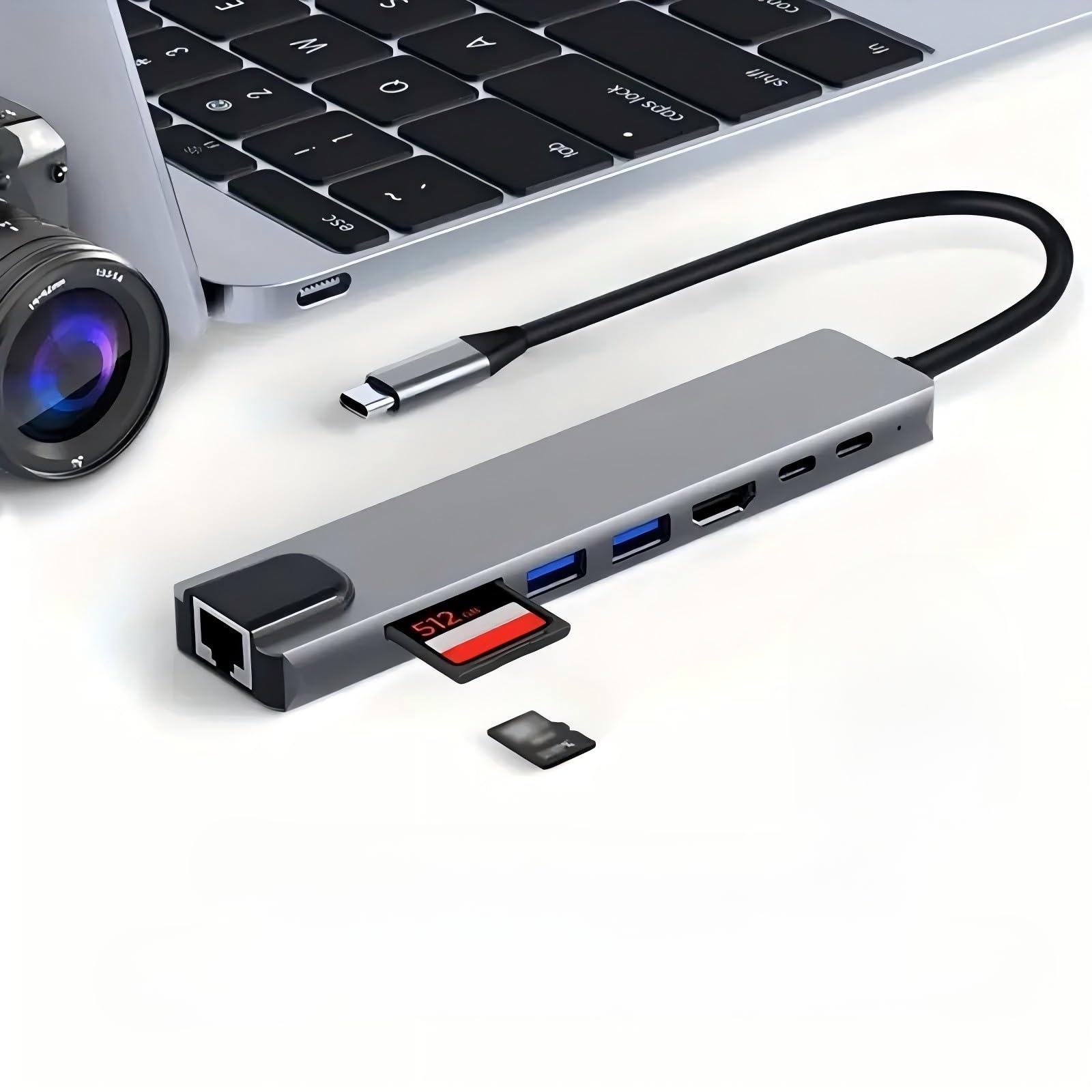 8-in-1 USB Hub with Audio Jack, Multi-Port Adapter for Tablets, USB ...
